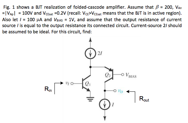 Solved Fig.1 shows a BJT realization of folded-cascode | Chegg.com