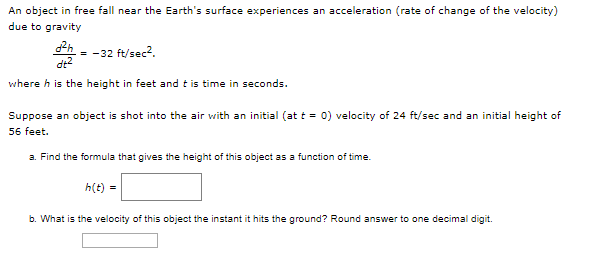 Solved An Object In Free Fall Near The Earths Surface