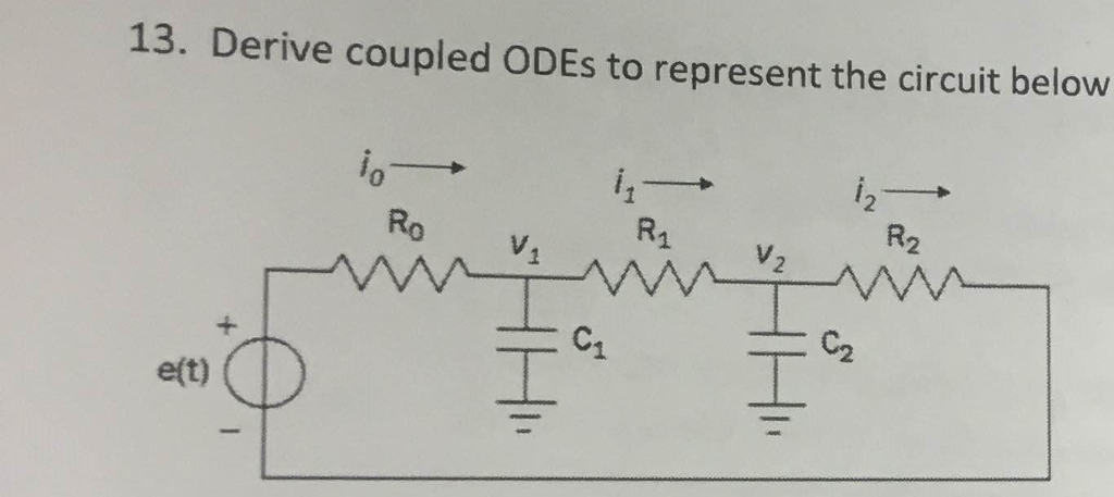 Solved Derive coupled ODEs to represent the circuit below | Chegg.com