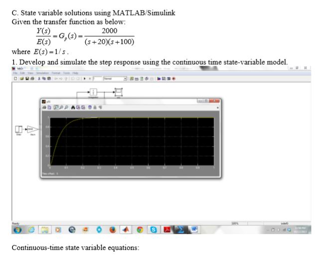Solved C. State variable solutions using MATLAB/Simulink | Chegg.com