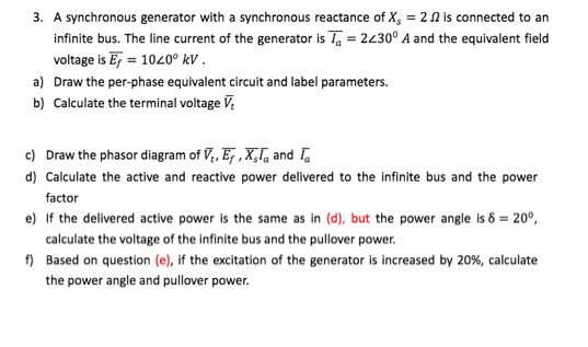 Solved A synchronous generator with a synchronous reactance | Chegg.com
