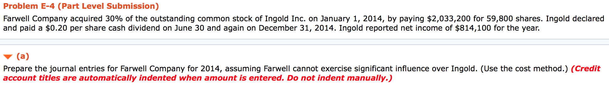 Solved Problem E-4 (Part Level Submission) Farwell Company | Chegg.com