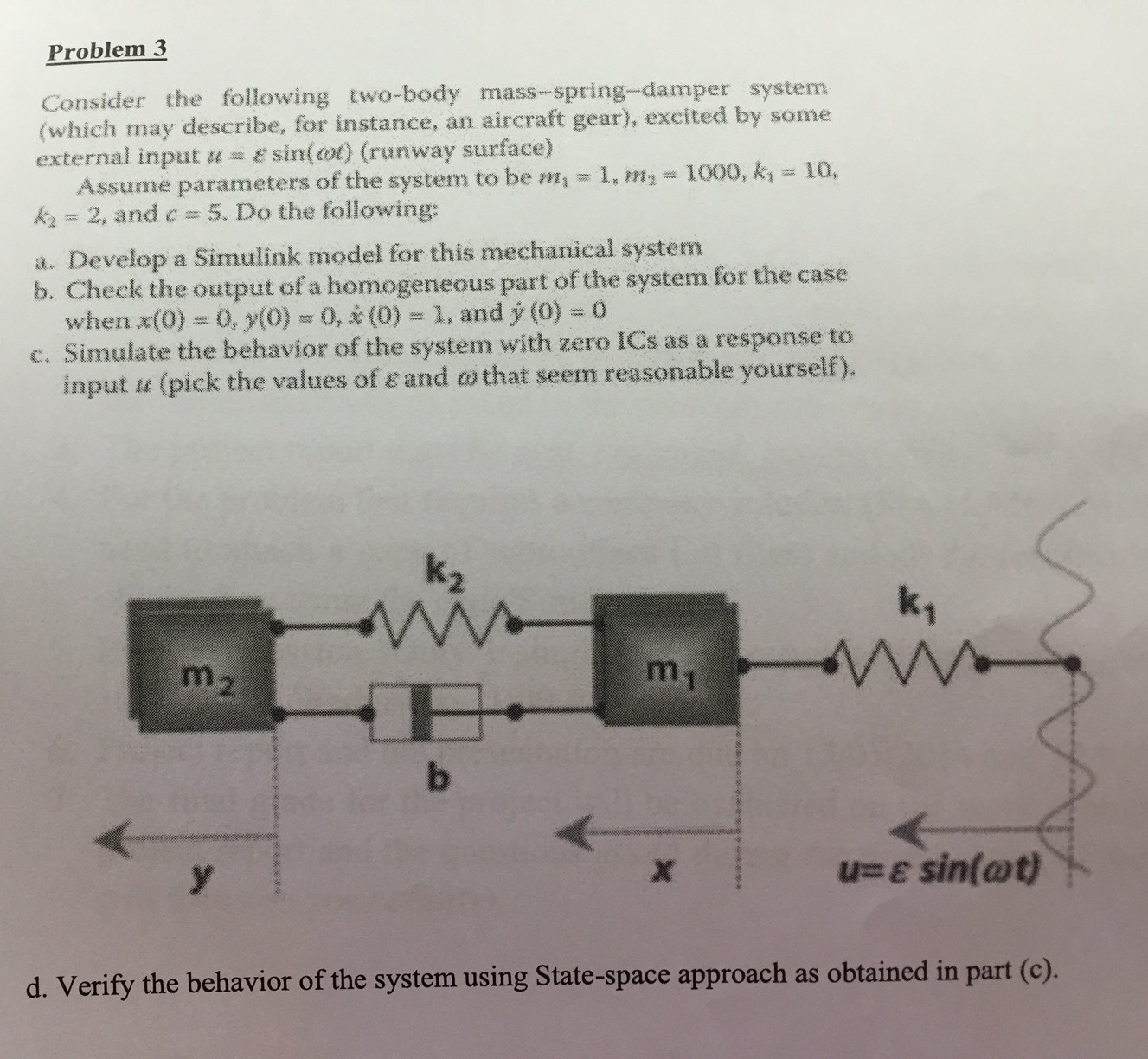 Consider the following two-body mass-spring-damper | Chegg.com