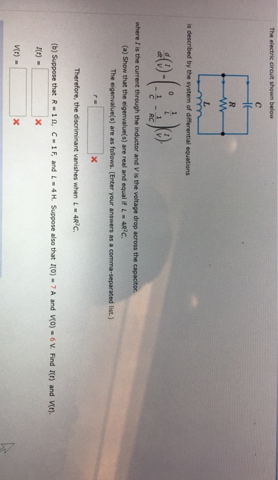 Solved The electric circuit shown below is described by the | Chegg.com