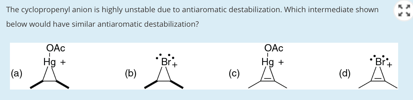 Solved The cyclopropenyl anion is highly unstable due to | Chegg.com