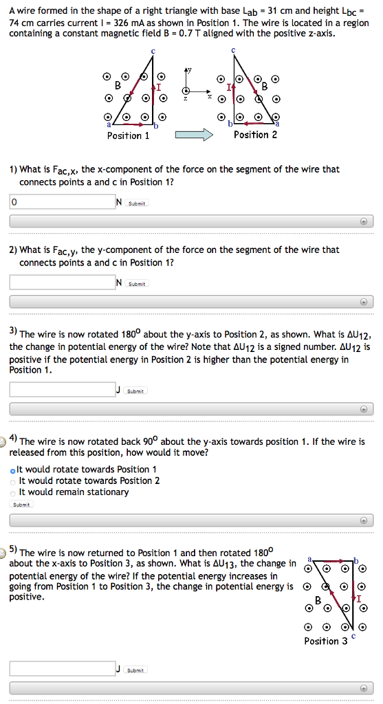 Solved A wire formed in the shape of a right triangle with | Chegg.com