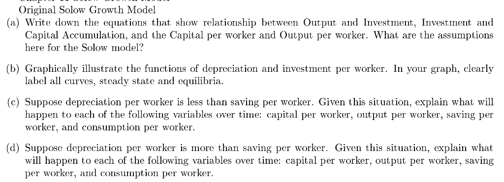 Solved Po podaci Original Solow Growth Model (a) Write down | Chegg.com