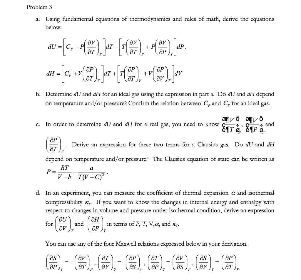 Using fundamental equations of thermodynamics and | Chegg.com