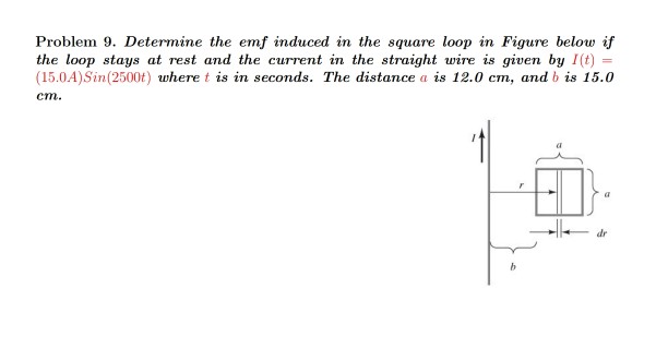 Solved Problem 9. Determine the emf induced in the square | Chegg.com