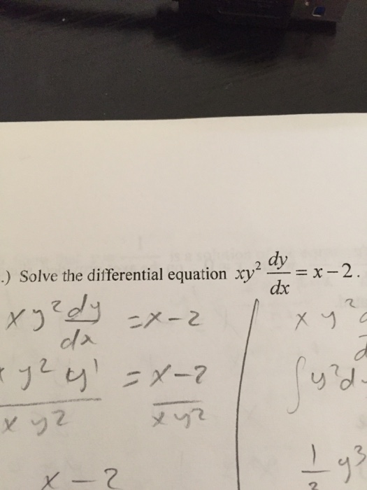 Solved Solve the differential equation xy^2 dy/dx = x -2. | Chegg.com