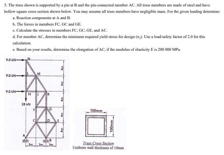 Solved 5. The truss shown is supported by a pin at B and the | Chegg.com