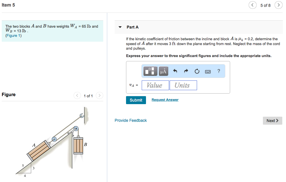 Solved Item 5 5 of 8 The two blocks A and B have weights WA | Chegg.com