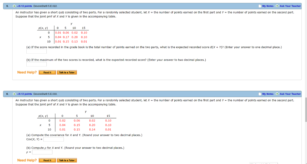 Solved 5. -0.12 points DevoreStat9 5.E.022 My Notes Ask Your | Chegg.com