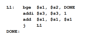 Solved LI: $s1, $s2, bge addi $s3, $s3, 1 add $sl, $sl, $s1 | Chegg.com