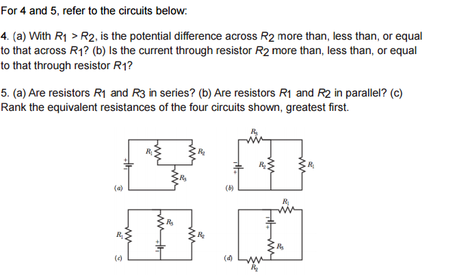 Solved (a) With R1 > R2, is the potential difference across | Chegg.com