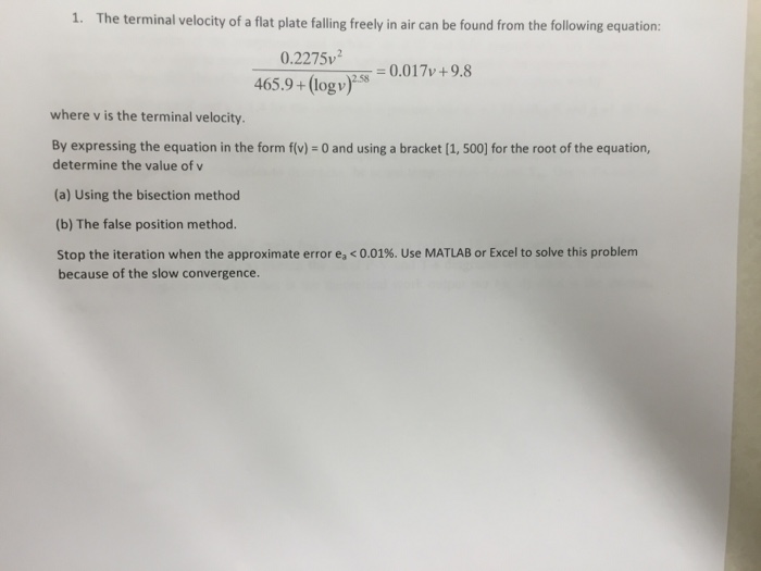 Solved The terminal velocity of a flat plate falling freely | Chegg.com