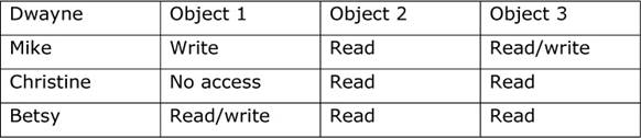 Solved Dwayne Mike Christine Betsy Object 1 Write No access | Chegg.com