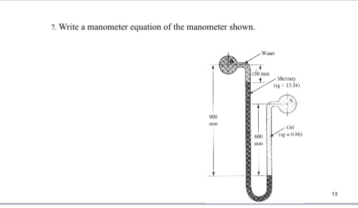 Solved 7. Write a manometer equation of the manometer shown. | Chegg.com