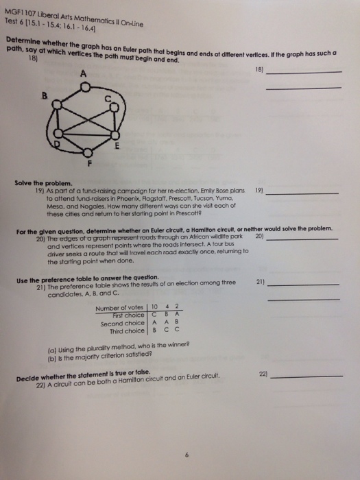 MGF1107 Liberal Arts Mathematics Online Test 6 ll5.1 | Chegg.com