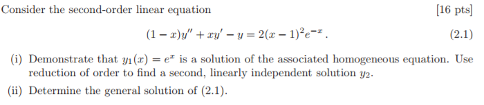 Solved Consider the second-order linear equation 16 pts (i) | Chegg.com