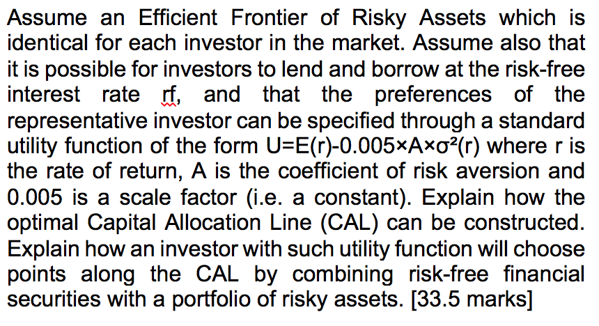 Solved Assume an Efficient Frontier of Risky Assets which is | Chegg.com