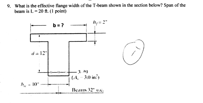 Solved 9. What is the effective flange width of the T-beam | Chegg.com