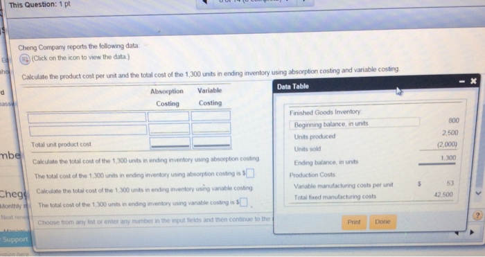 Solved Cheng Company reports the following data: (Click on | Chegg.com