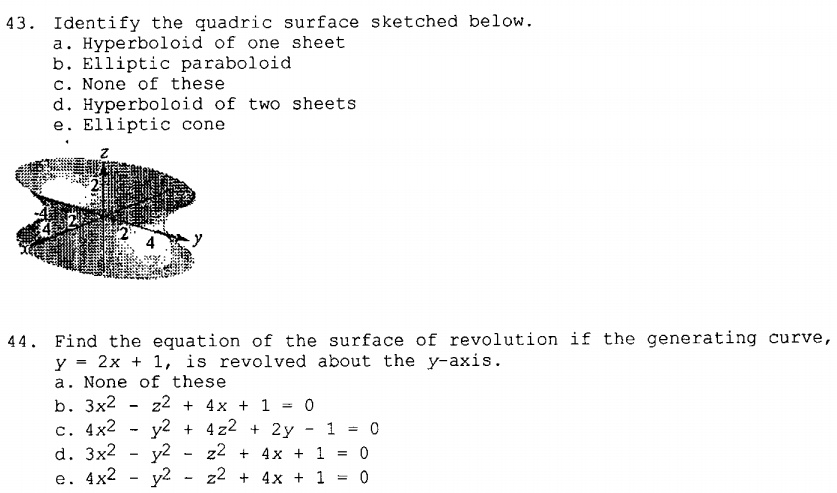 Solved 43. Identify the quadric surface sketched below. a. | Chegg.com