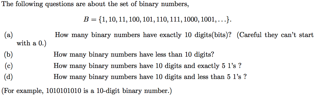 Solved The following questions are about the set of binary | Chegg.com