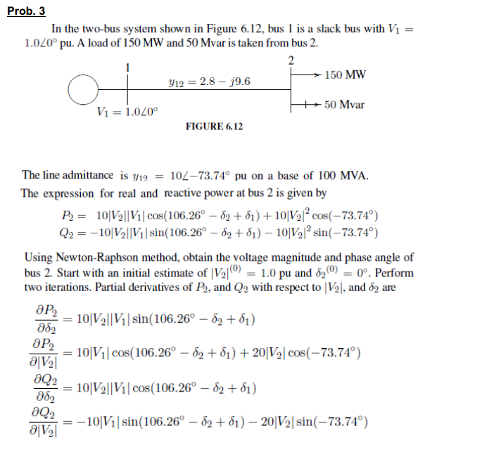 Solved Prob. 3 In the two-bus system shown in Figure 6.12. | Chegg.com