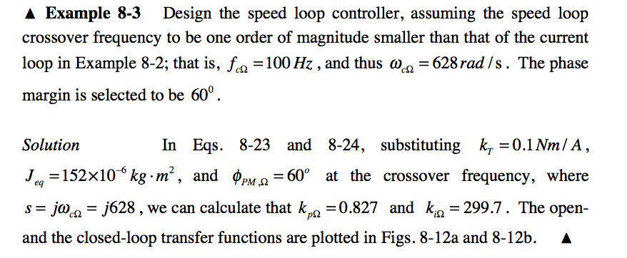 Solved 8-4 In designing the speed loop of Example 8-3, | Chegg.com