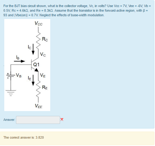 Solved For the BJT bias circuit shown, what is the collector | Chegg.com