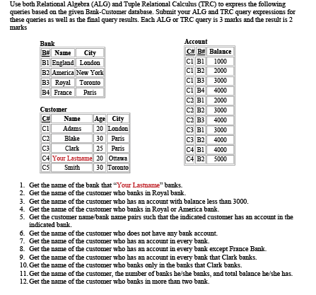 Solved Use both Relational Algebra (ALG) and Tuple | Chegg.com
