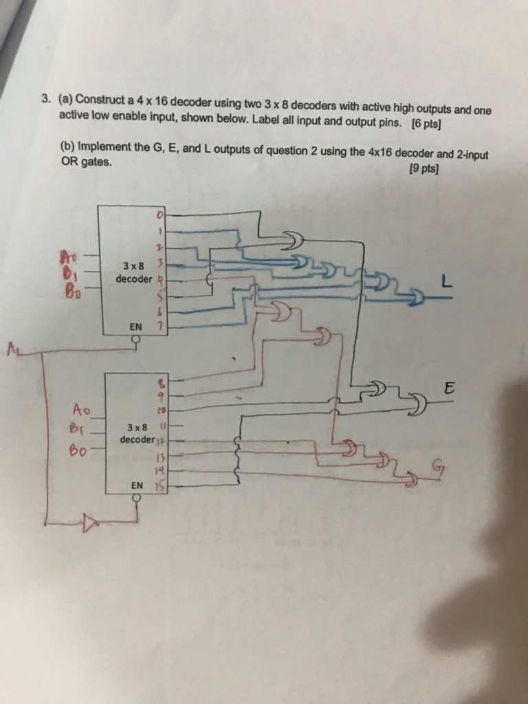 Solved a Construct A 4 X 16 Decoder Using Two 3 X 8 Chegg