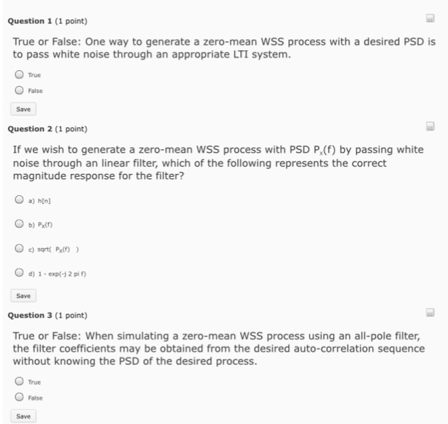 Solved True or False: One way to generate a zero-mean WSS | Chegg.com