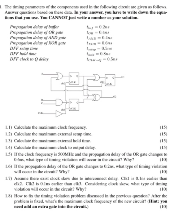 Solved The timing parameters of the components used in the | Chegg.com