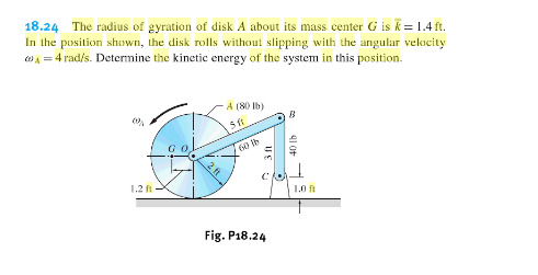 Solved 18.24 The radius of gyration of disk A about its mass | Chegg.com