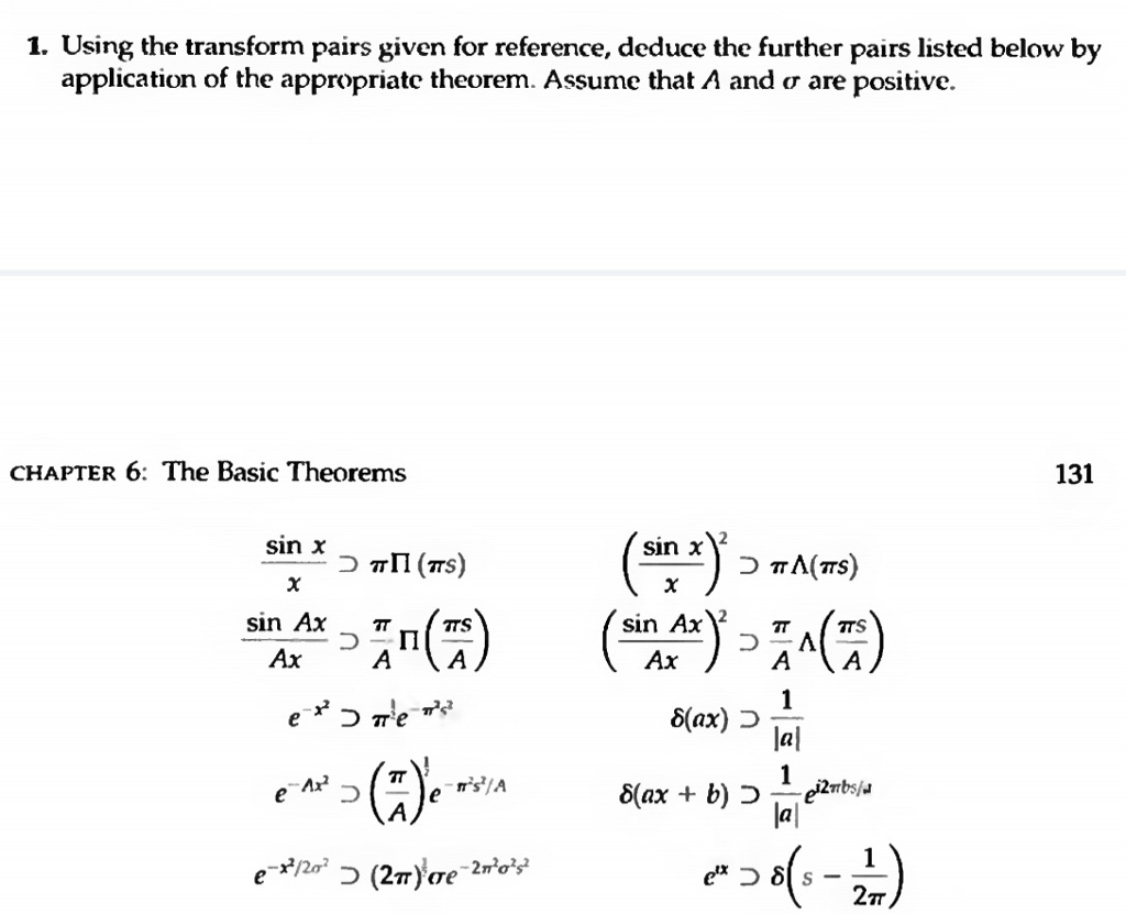 Solved 1. Using the transform pairs given for reference, | Chegg.com