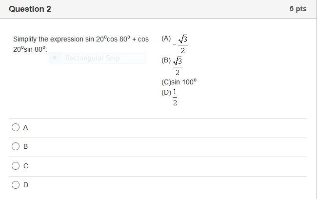 Solved Simplify the expression sin 20 degree cos 80 degree + | Chegg.com