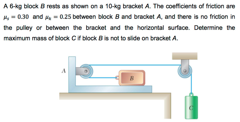 Solved A 6-kg block B rests as shown on a 10-kg bracket A. | Chegg.com Solved A 6-kg block B rests as shown on a 10-kg bracket A. | Chegg.com