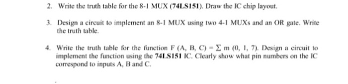 Solved Write the truth table for the 8-1 MUX (74LSI5I). Draw | Chegg.com