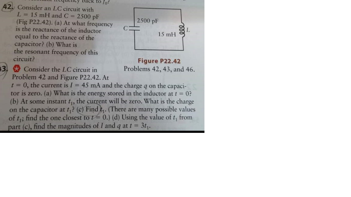 Solved Consider an LC circuit with L = 15 mH and C = 2500 pF | Chegg.com