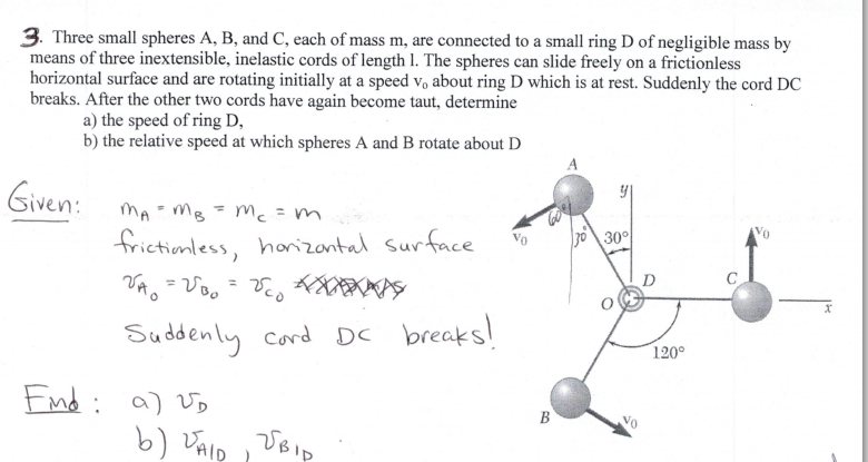 Three small spheres A, B, and C. each of mass m, are | Chegg.com