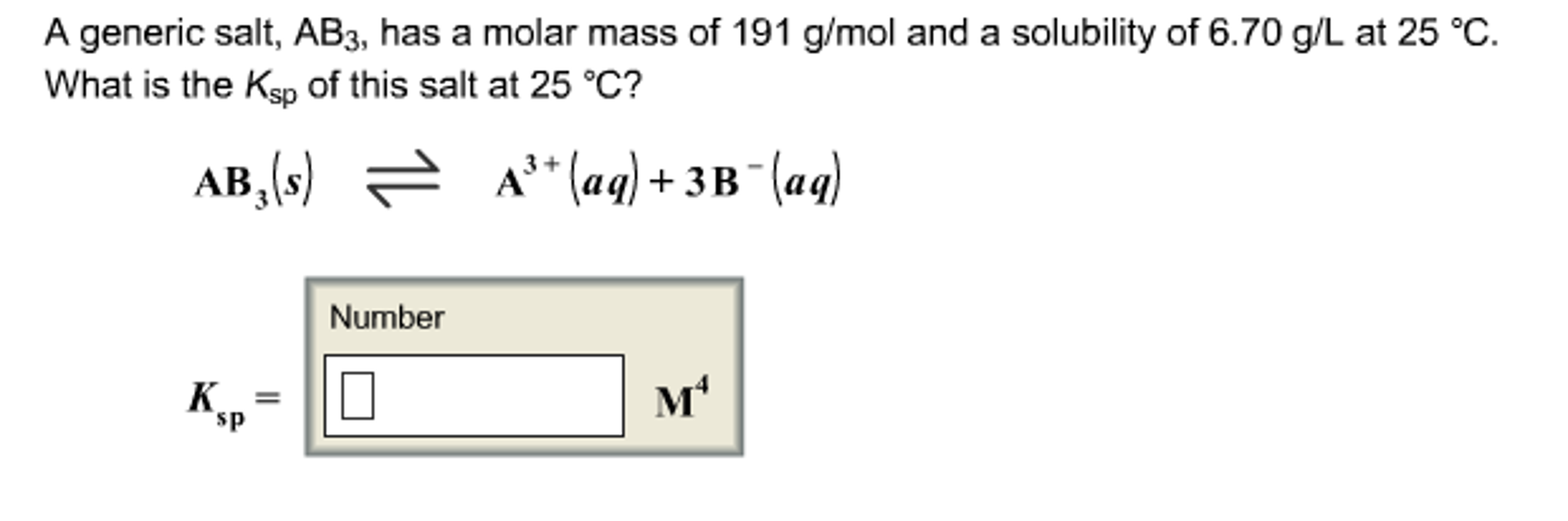 Solved A generic salt, AB_3, has a molar mass of 191 g/mol | Chegg.com