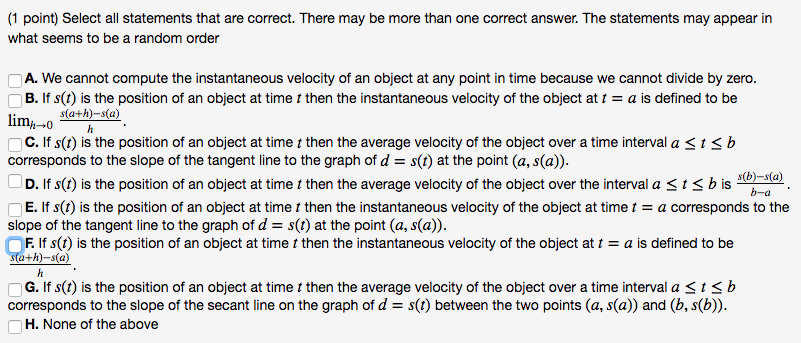 Solved (1 point) Select all statements that are correct. | Chegg.com