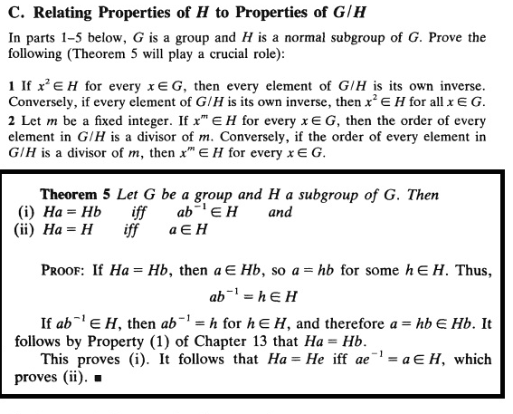 Solved C. Relating Properties of H to Properties of G/H In | Chegg.com