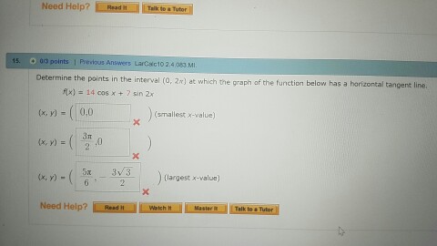 Solved Determine the points in the interval (0, 2pi) at | Chegg.com