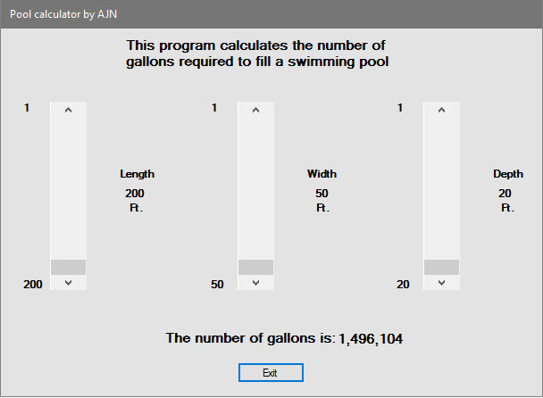 Pool calculator by AJN This program calculates the | Chegg.com