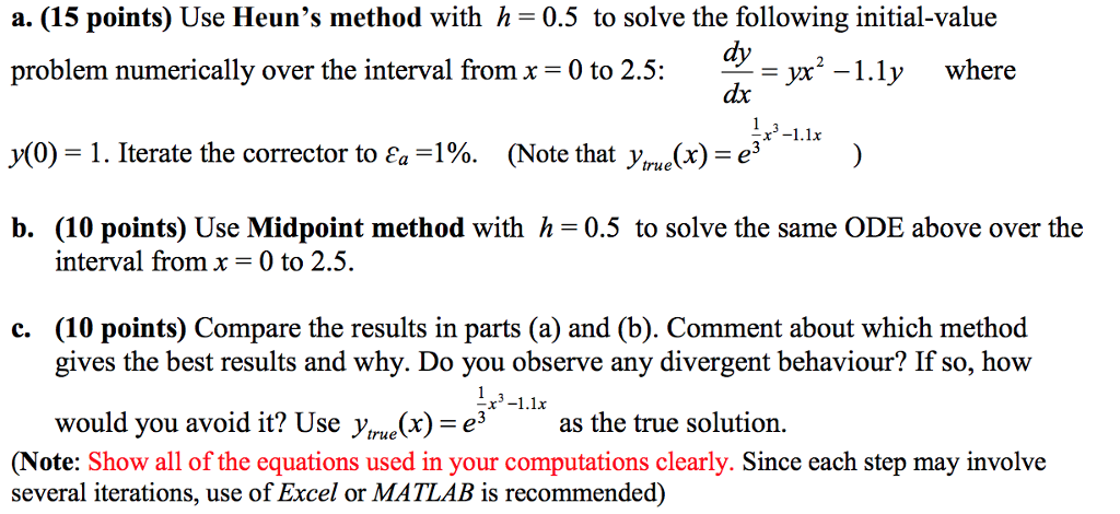 Solved a. (15 points) Use Heun's method with h-0.5 to solve | Chegg.com