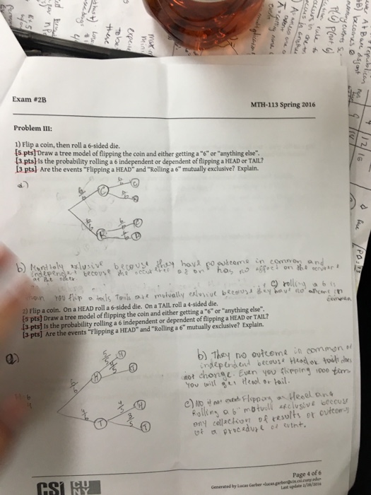 Flip a coin, then roll a 6-sided die. Draw a tree | Chegg.com